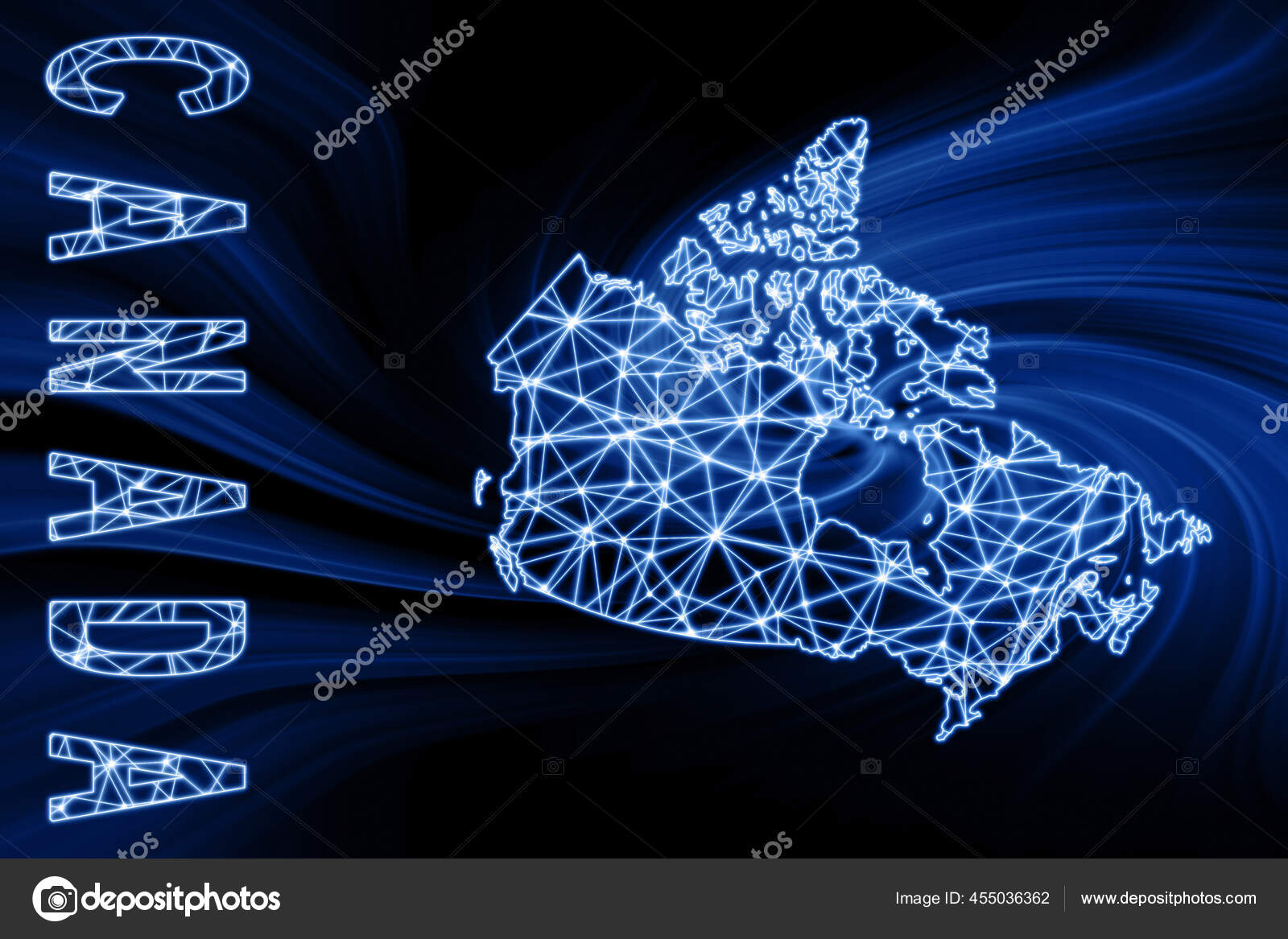 Map Canada Polygonal Mesh Line Map Blue Map Dark Background — Stock ...