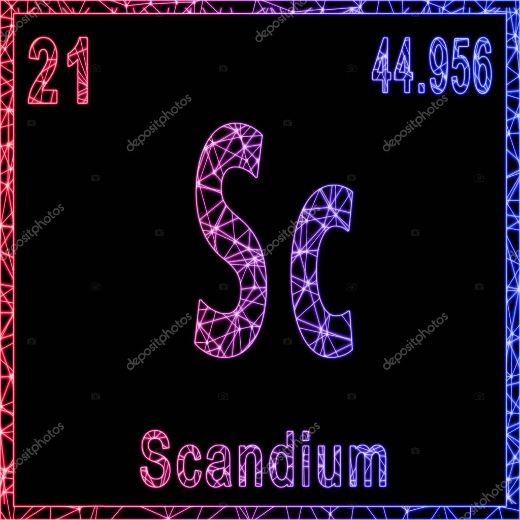 Escandio elemento químico, signo con número atómico y peso atómico, 2023