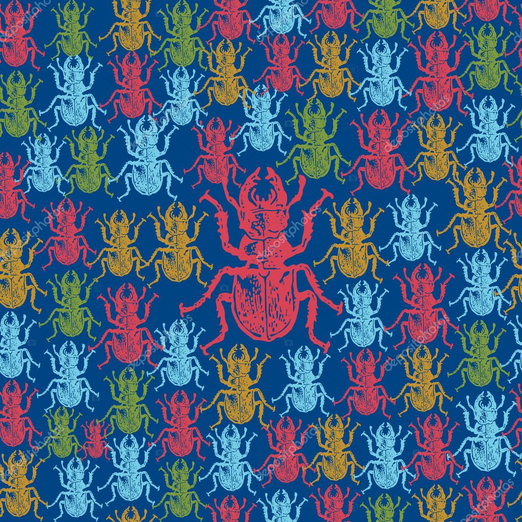 Vector illustrated seamless stag-beetle pattern Stock Vector by ©ant ...