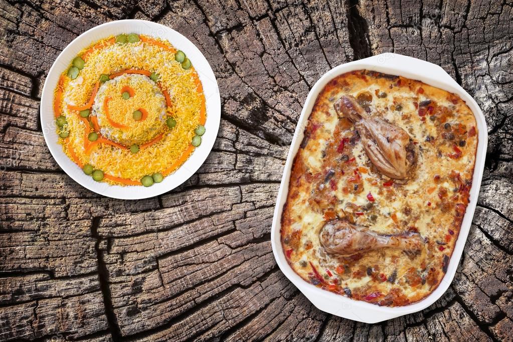 Oven Baked Vegetable Stew with Chicken Meat and Bowl of Garnished ...