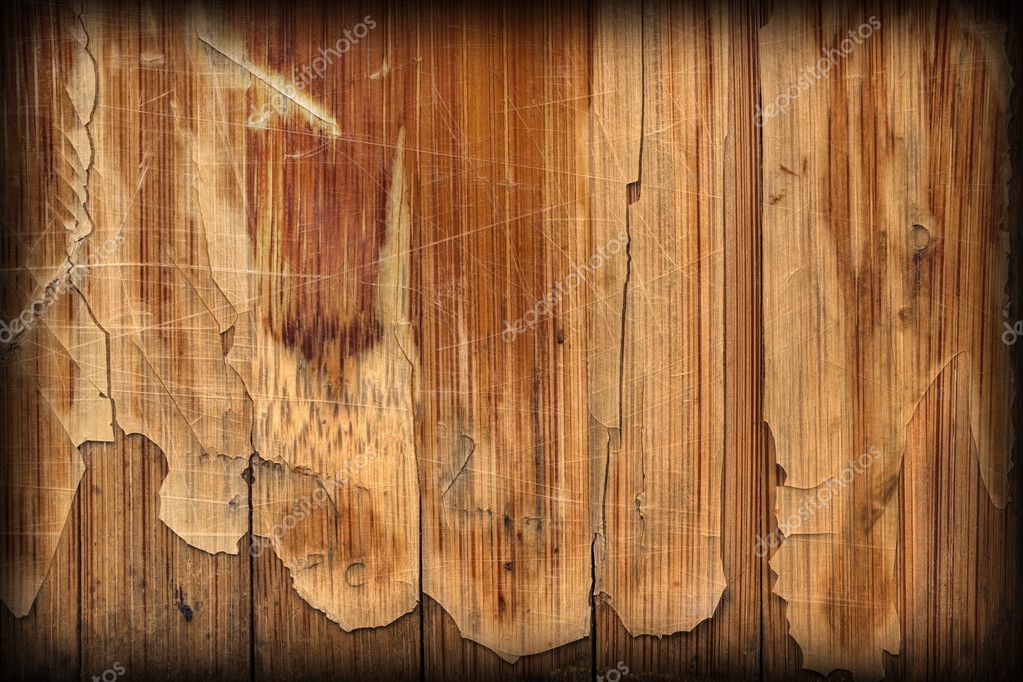 Old Varnished Block-board Cracked Scratched Peeled Off Vignette Grunge ...