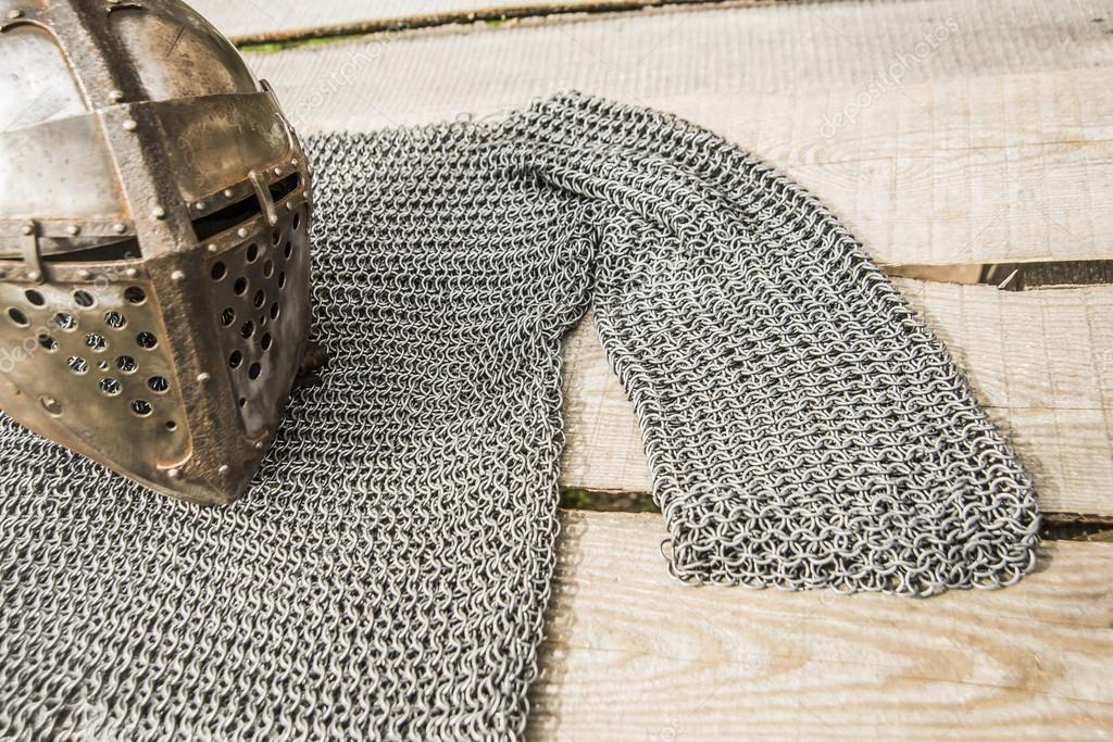 Old knight helmet and chain mail — Stock Photo © borjomi88 #120843710