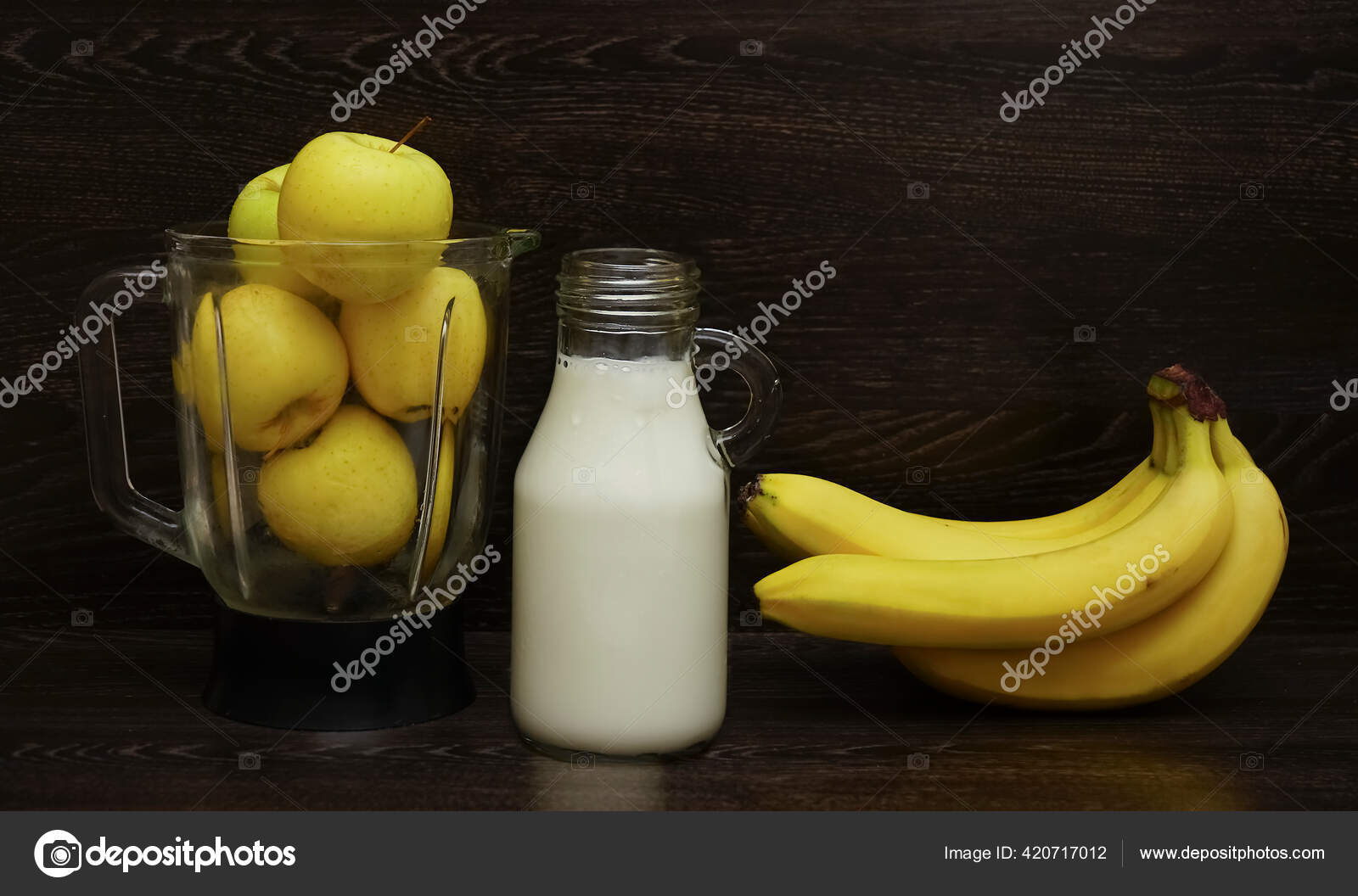 Full Blender Yellow Apples Standing Milk Bottle Fresh Bananas ...