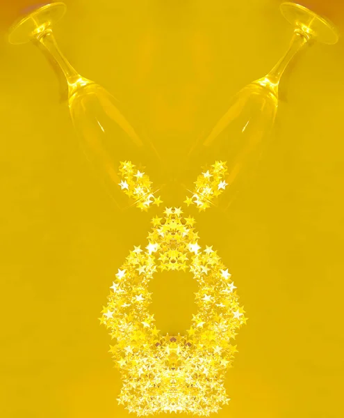 Golden Stars Confetti Spilled Splashes Champagne Glass Lying Violet ...