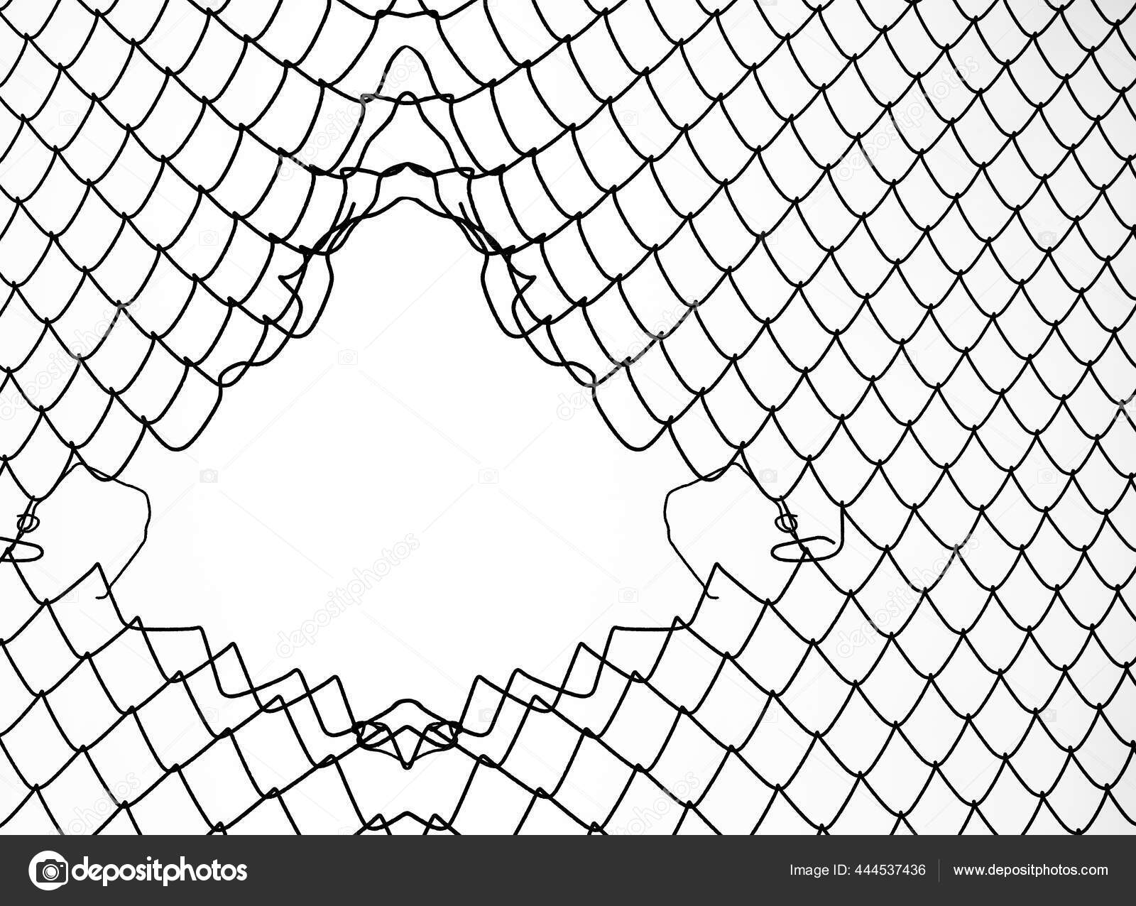 Steel Mesh Fence Torn Hall Damage Wire Mesh White Background Stock ...