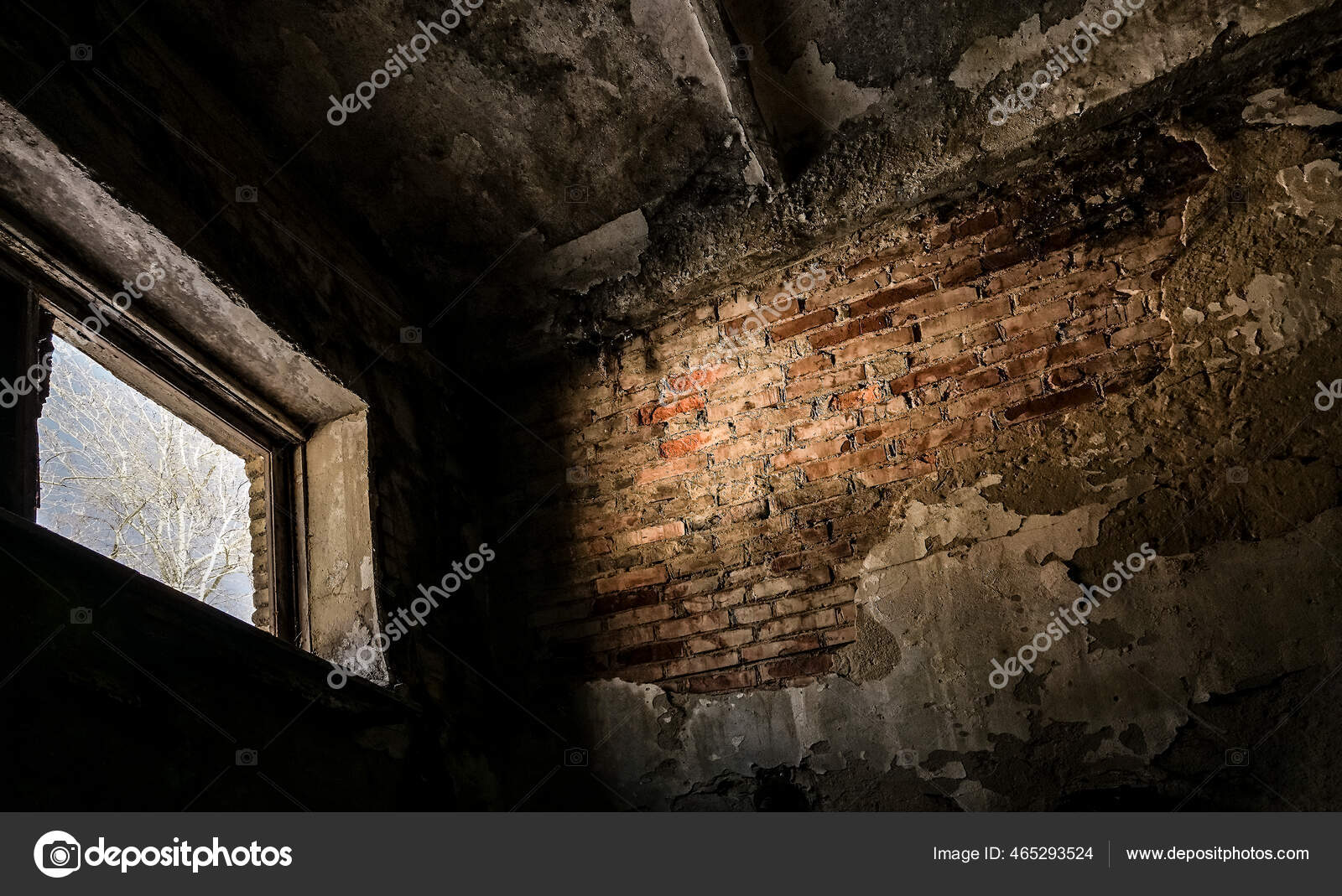 Empty Scene Background Incident Light Window Empty Brick Wall Dark ...