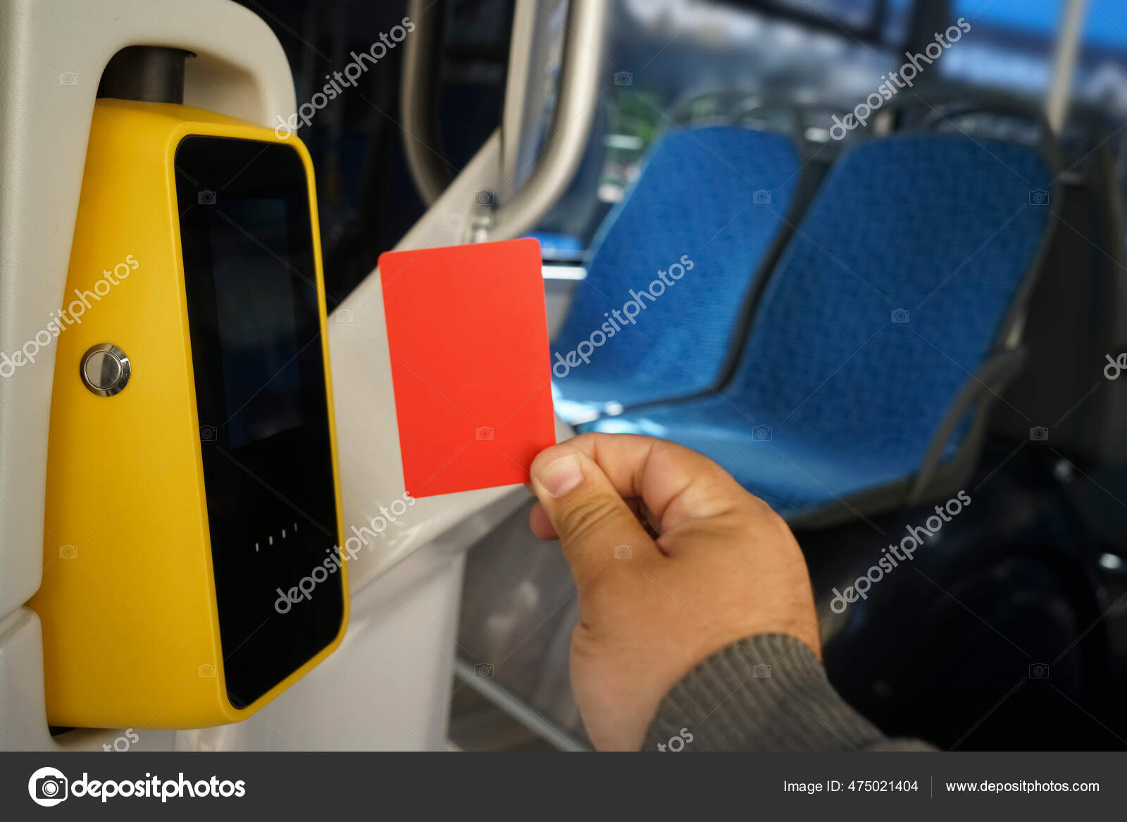 Male Hand Using Bus Pass Journey Paying Bus Man Bus — Stock Photo ...