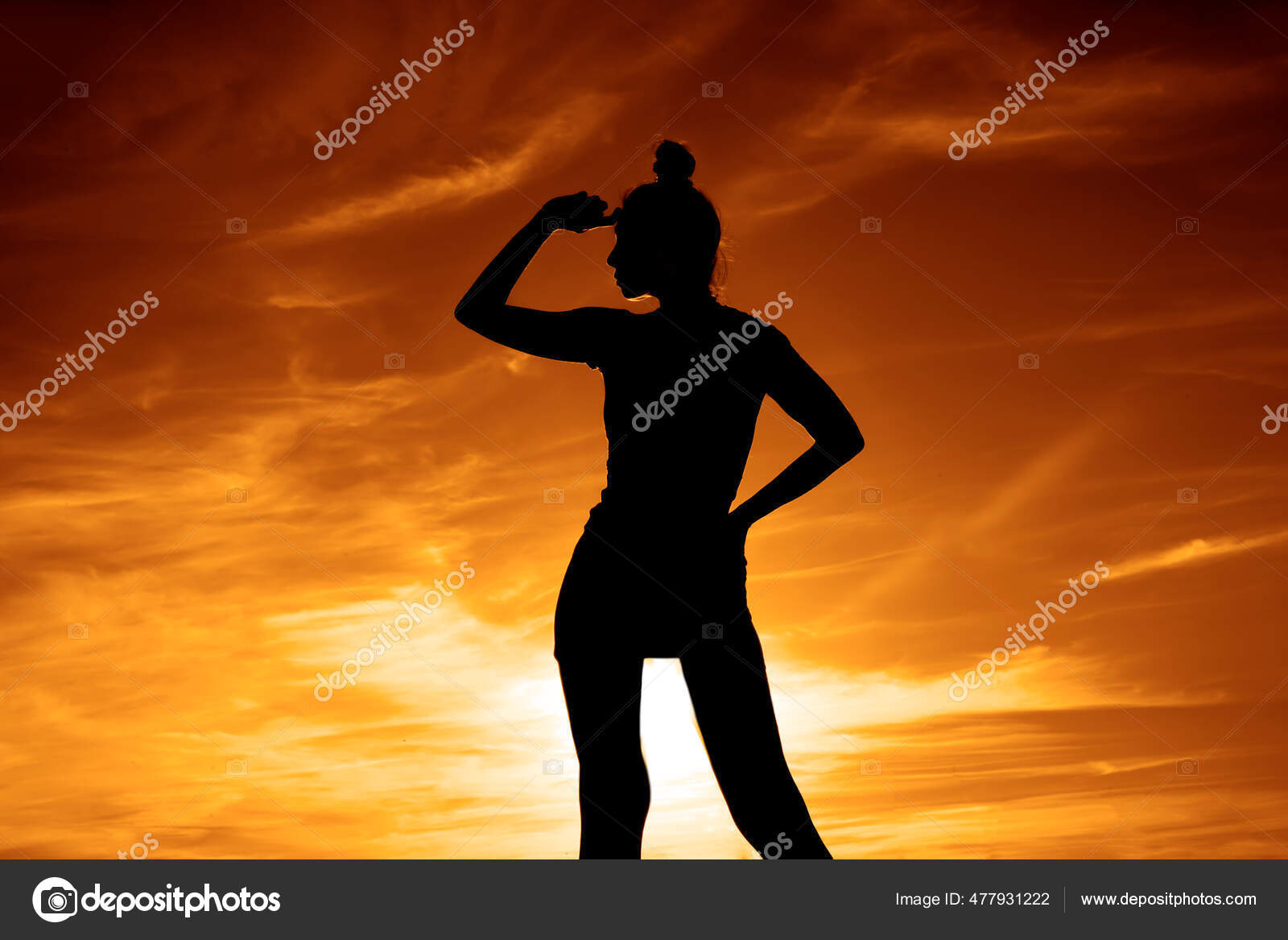 Silhouette Woman Golden Hour Backlit Dusk Lighting Lifestyle Sunset ...