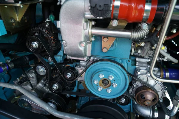 Close View New Bus Electric Engine Compartment Motor Belts Pulleys ...