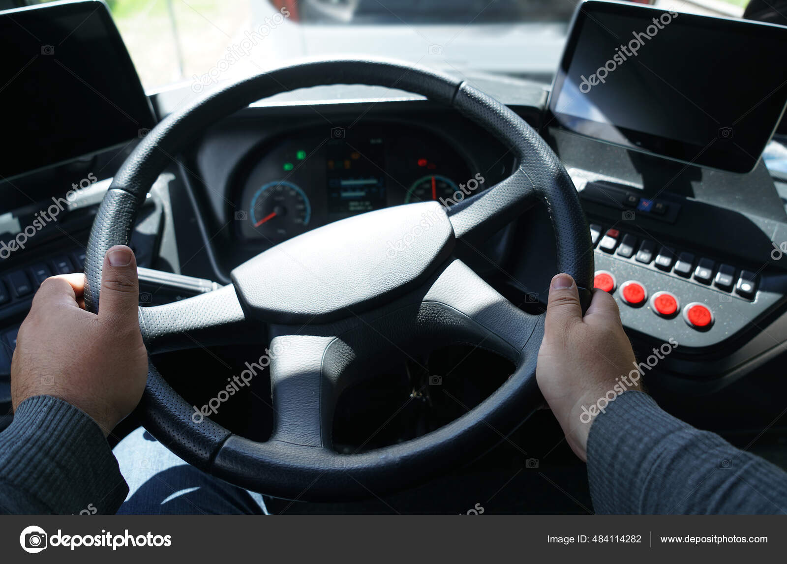 Hands Driver Bus Steering Wheel Close Male Hands Driver Sitting Stock ...