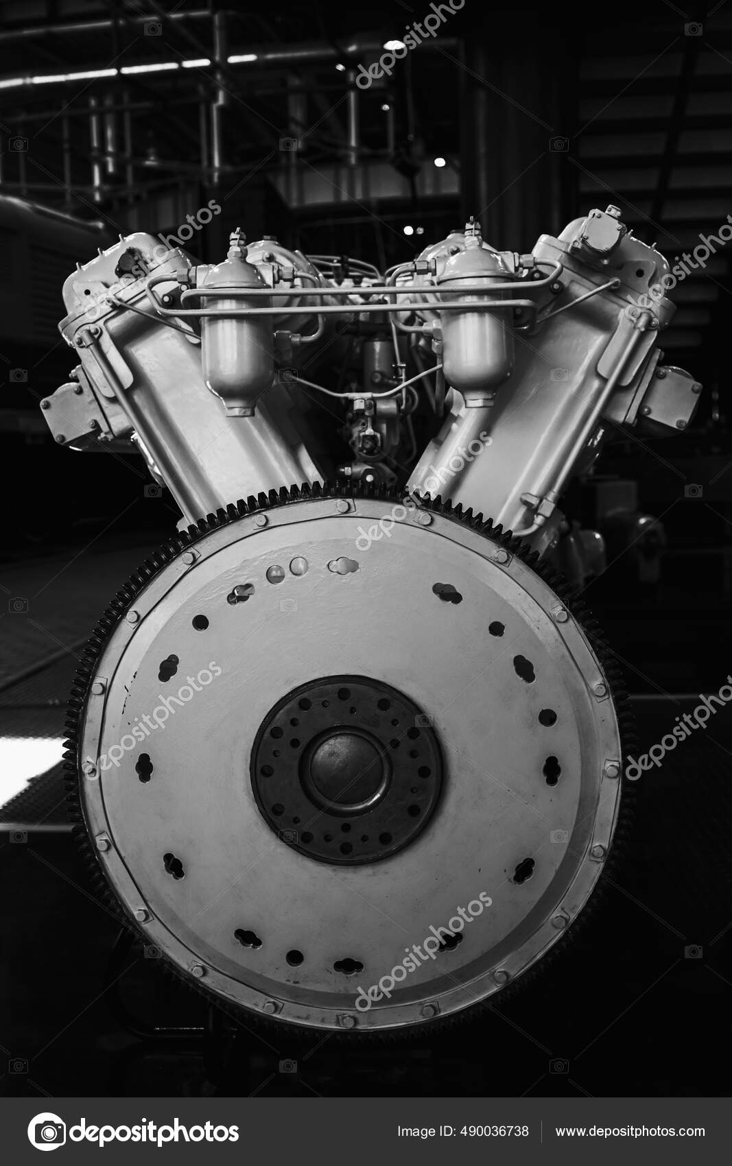 Side View Two Cylinder Heads Six Cylinder Shaped Internal Combustion ...