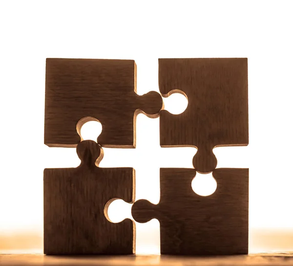 Four Disconnected Wooden Puzzle Pieces Form Square Isolated White ...