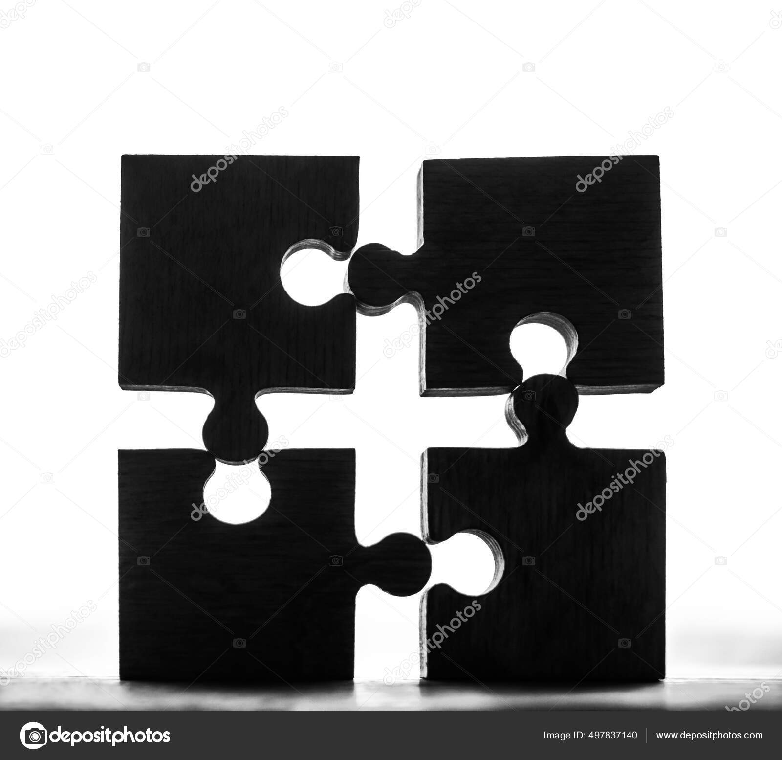 Four Disconnected Wooden Puzzle Pieces Form Square Isolated White ...