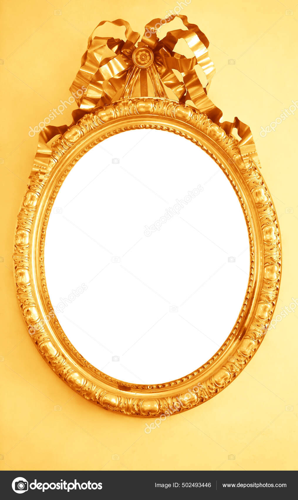 Golden Mirror Frame Isolated Yellow Partial Remaining Reflection Oval ...