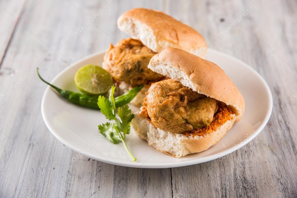Vada Pav or Vada Paav is a famous Indian street food — Stock Photo ...