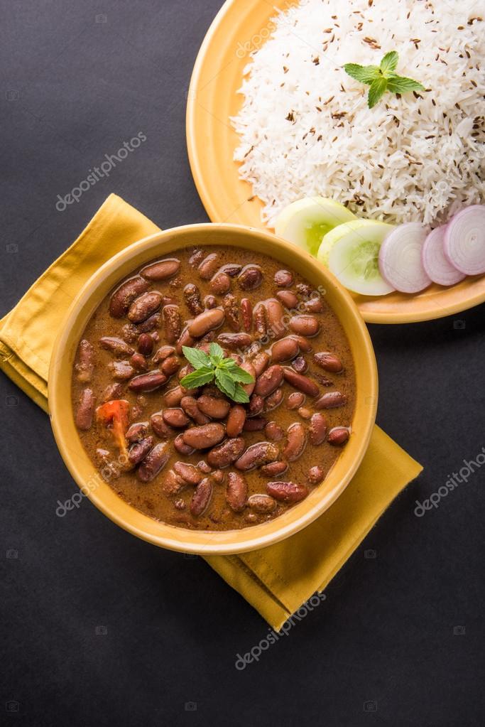 frijoles rojos cocidos al curry y arroz basmati cocido, arroz rajma ...