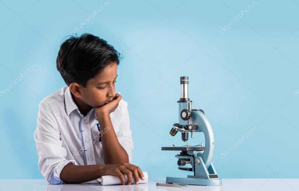 Indian boy and microscope, asian boy with microscope, Cute little kid ...