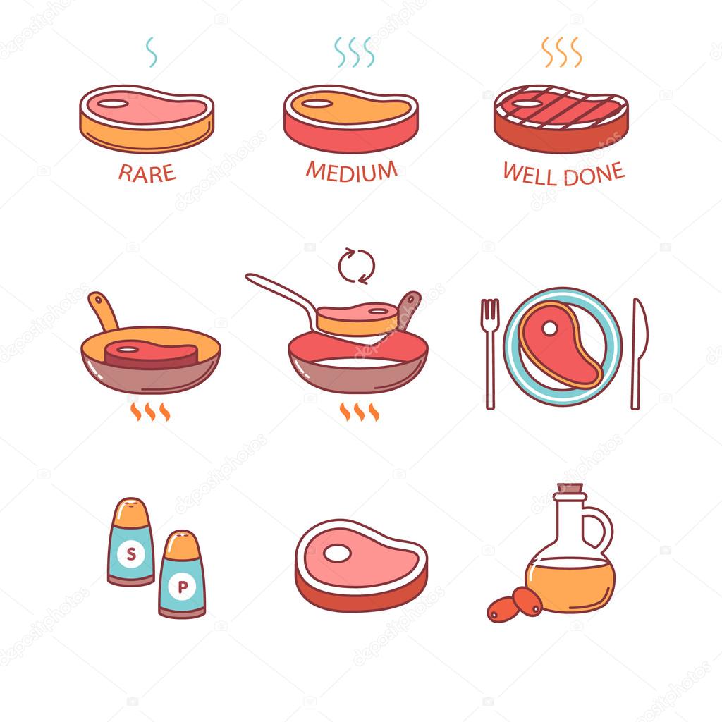 Steak pan frying and cooking, oil, salt, meat Stock Vector by ...