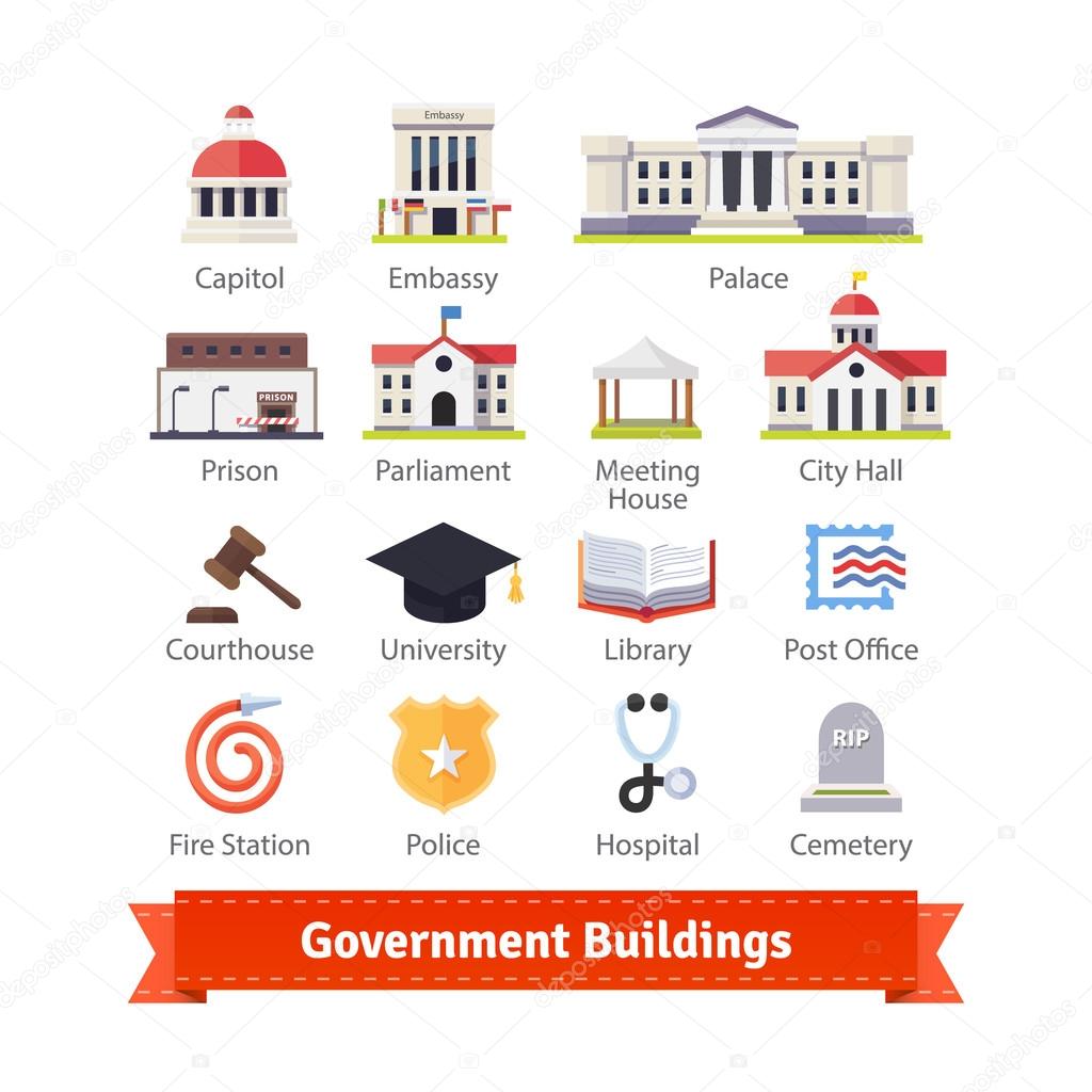 Government buildings colourful icon set. — Stock Vector ...
