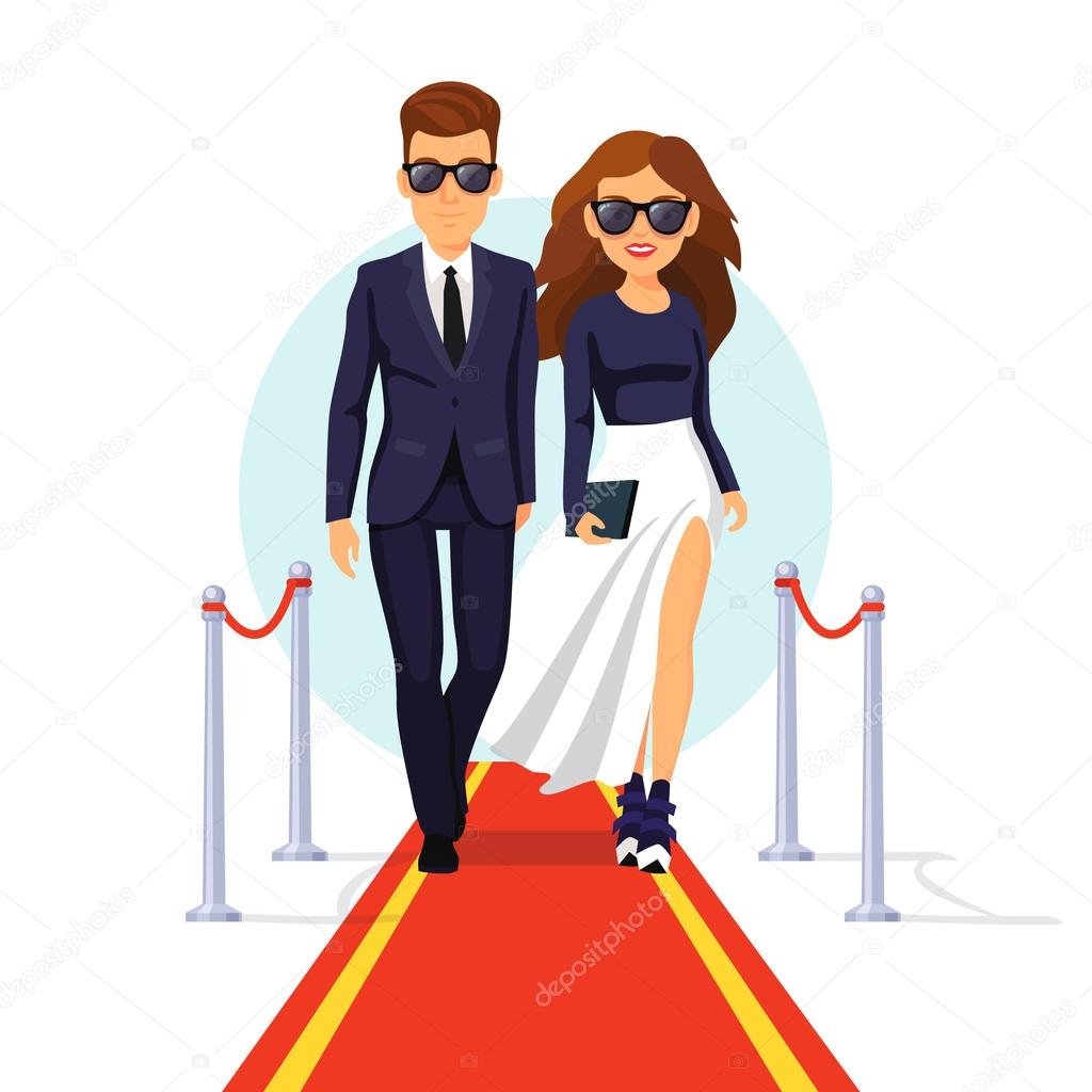 Two rich celebrities on red carpet Stock Illustration by ...