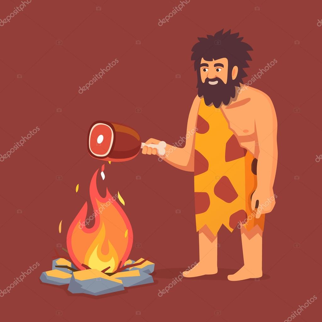 Stone age man cooking meat Stock Vector by ©IconicBestiary 88738770