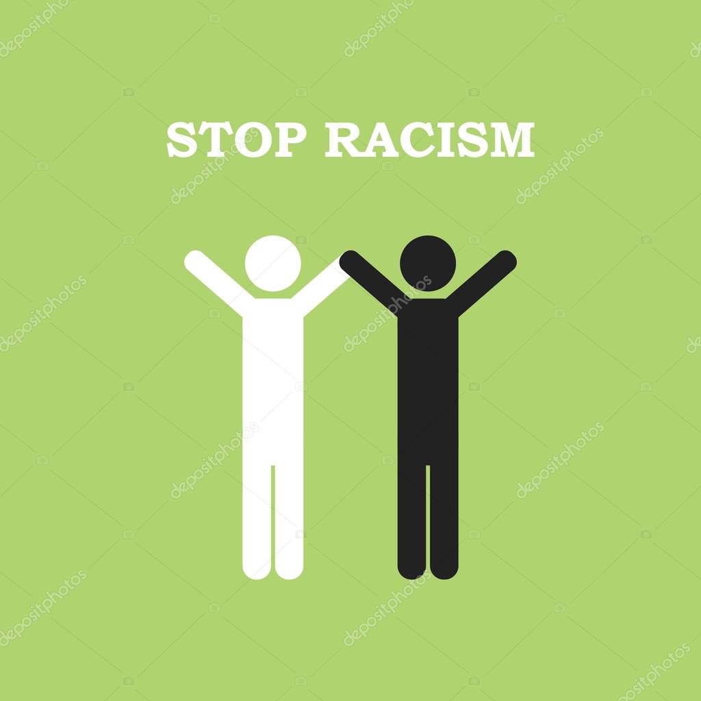 Stop racism icon. Stick figure split in two representing race eq ...