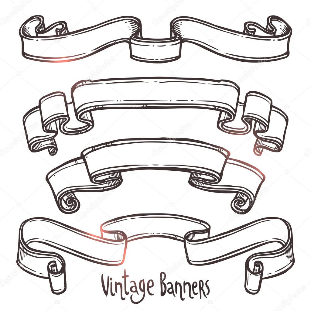 Vintage Ribbon Banners Vector Collection Stock Photos