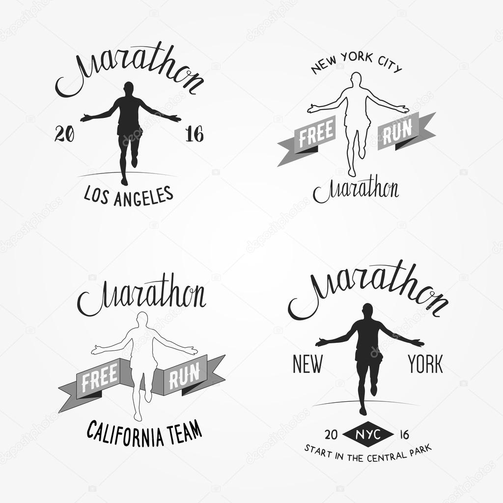 Pictures: long distance running | Set of marathon logotypes, long ...