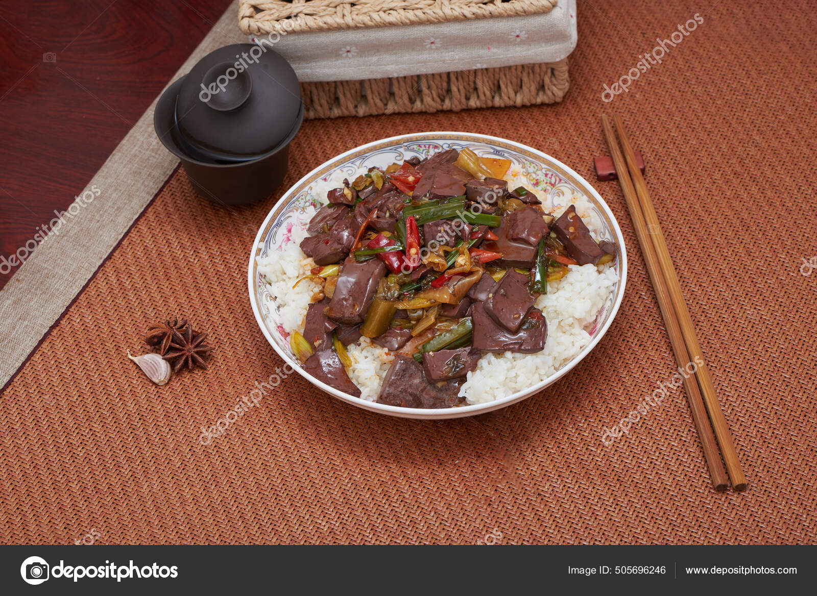 Classic Recipe Sauerkraut Duck Blood Rice Bowl — Stock Photo ...