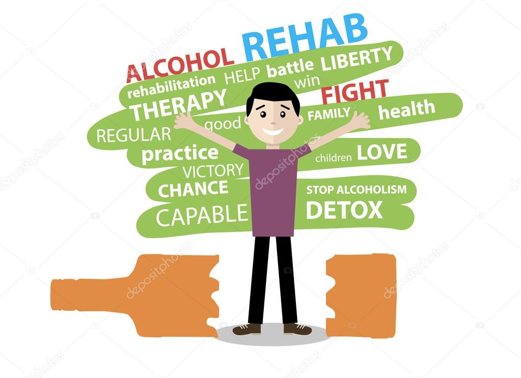 tipo feliz liberado de la adicción al alcohol, de pie sobre una botella ...