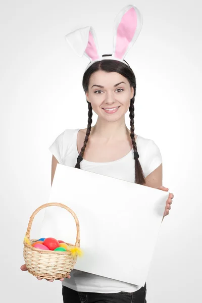 Beautiful young woman as easter bunny — Stock Photo © noeemi #98577286