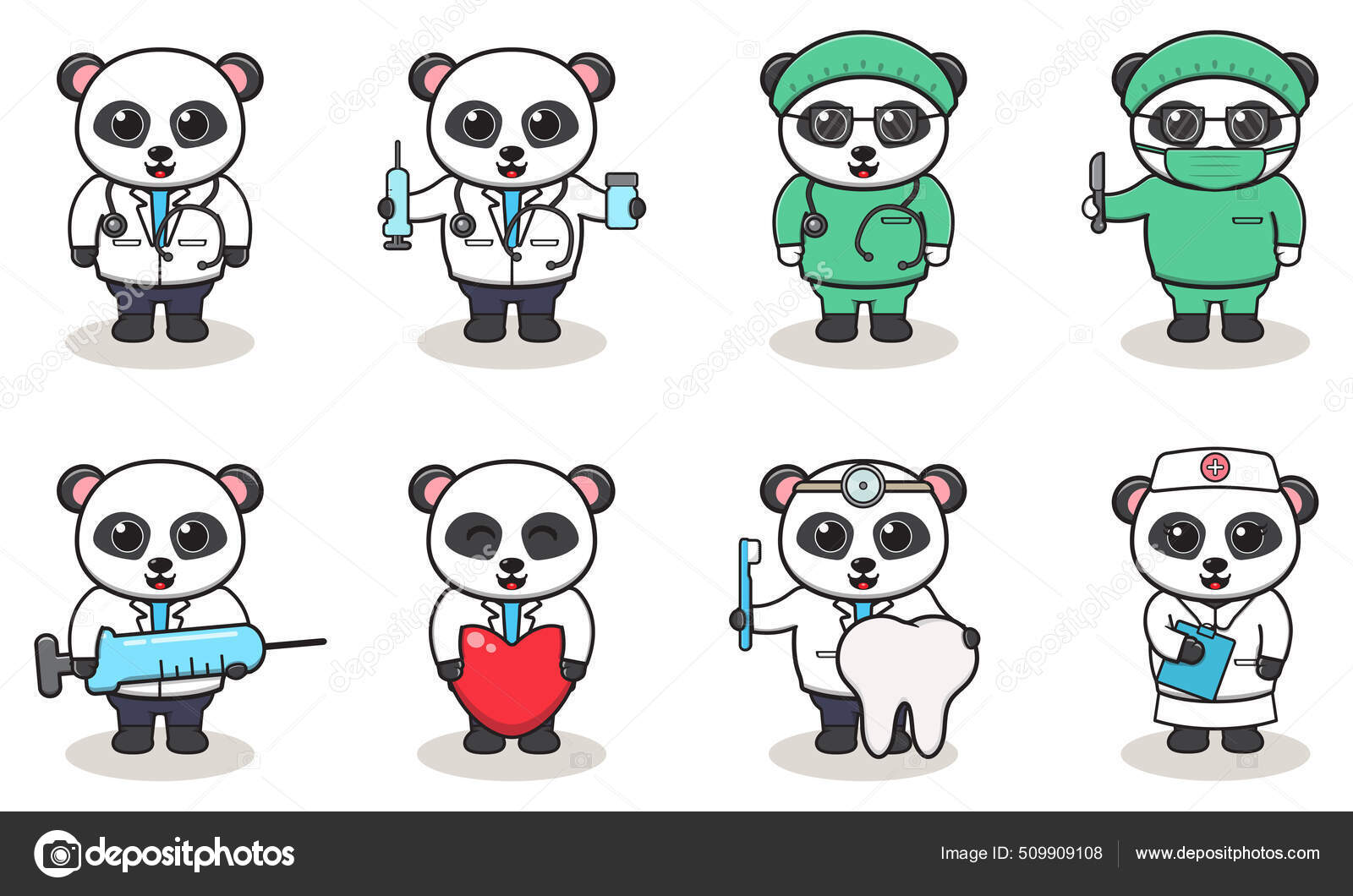 Vector Illustration Cute Character Cartoon Panda Doctor Good Label ...