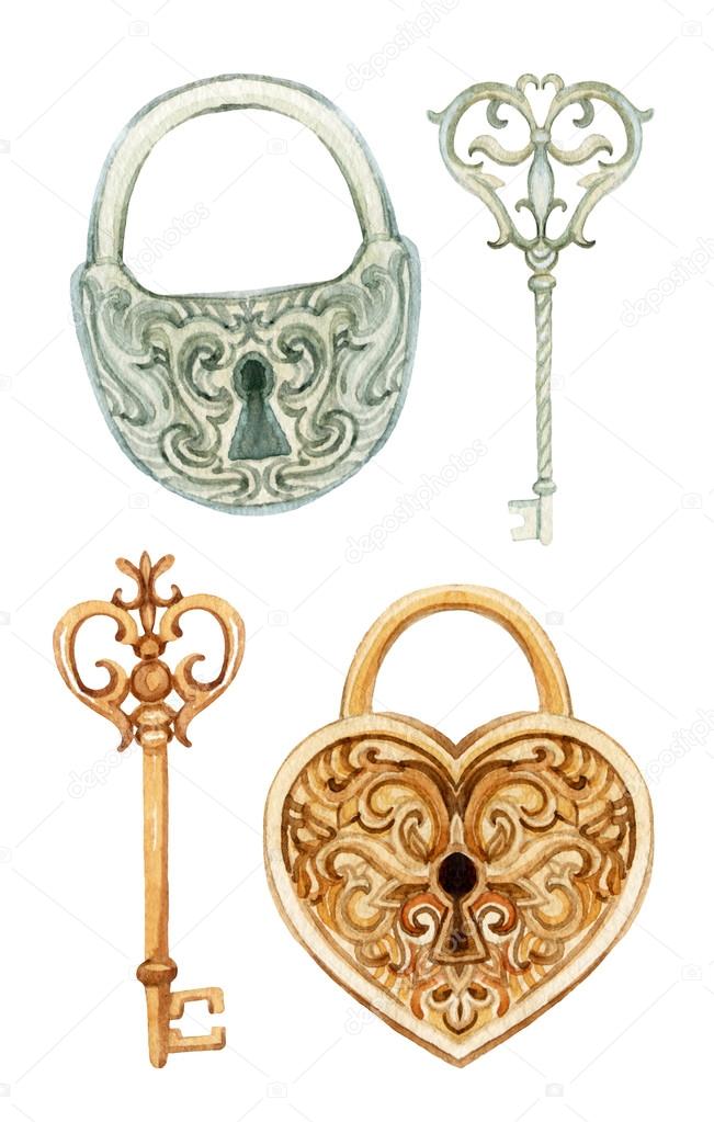 Retro keys and locks set Stock Photo by ©Tetiana_Syrytsyna 100662170