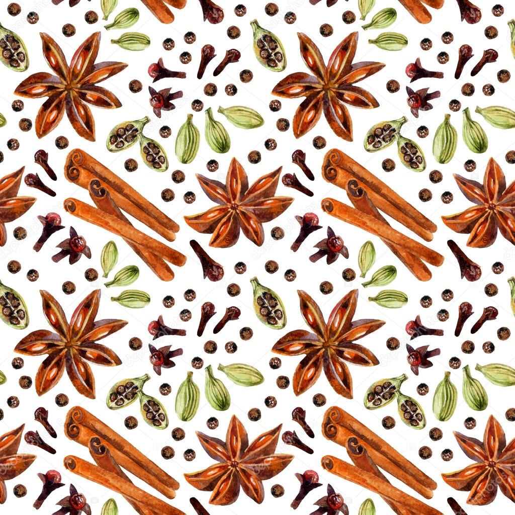 Star anise, allspice, cinnamon, cloves and cardamon Stock Illustration ...