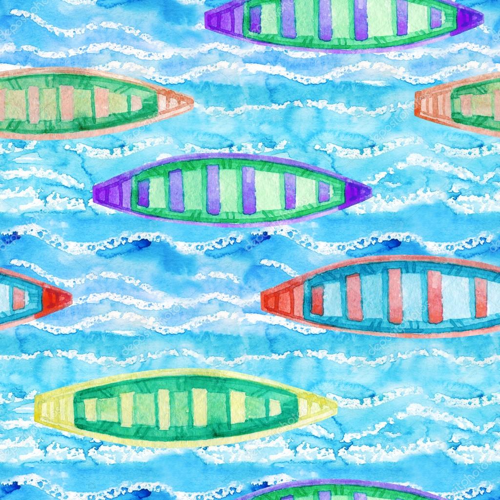Watercolor rowing boats seamless pattern Stock Photo by ©Tetiana ...