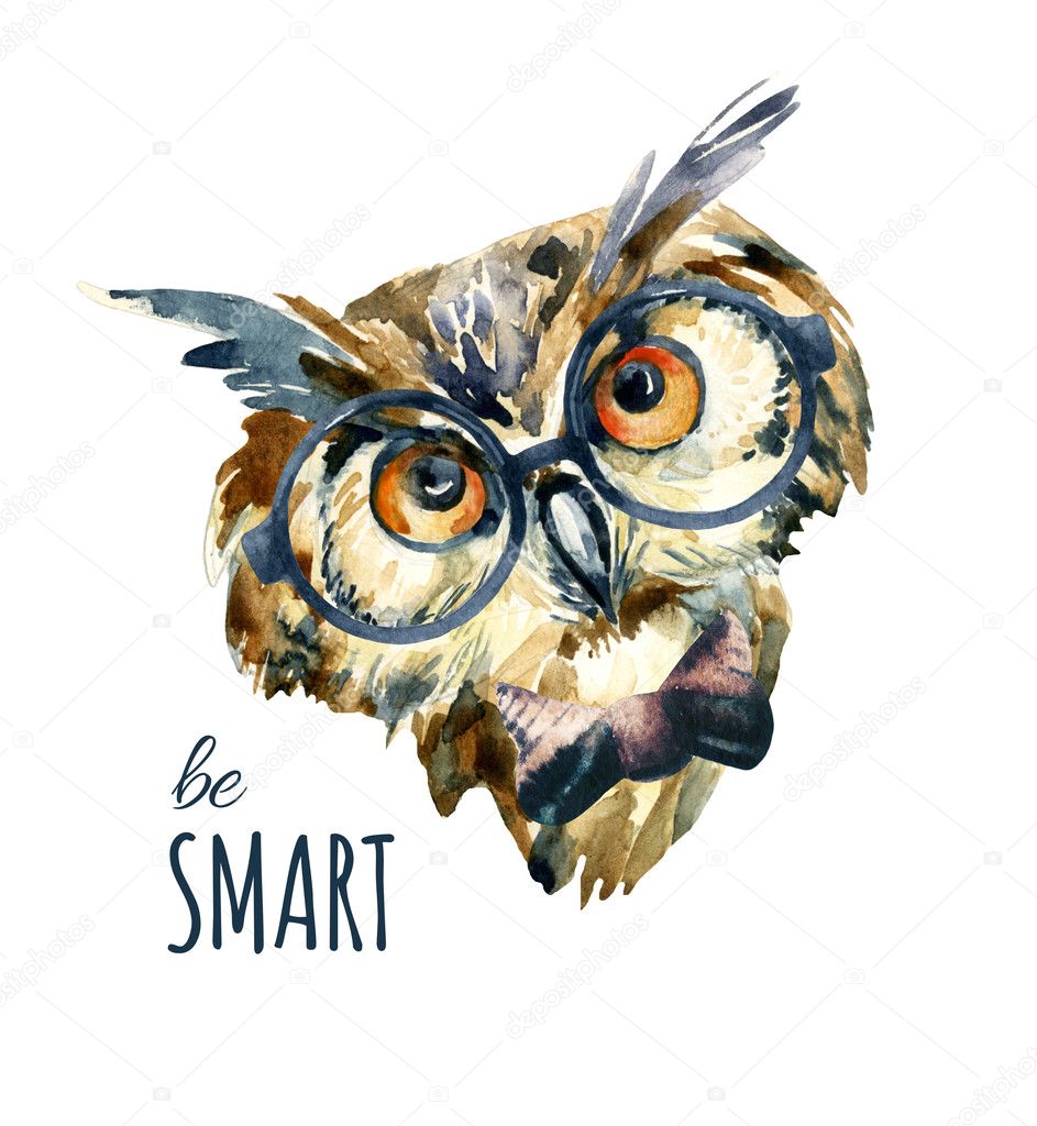 Watercolor hipster owl in glasses ⬇ Stock Photo, Image by © Tetiana ...