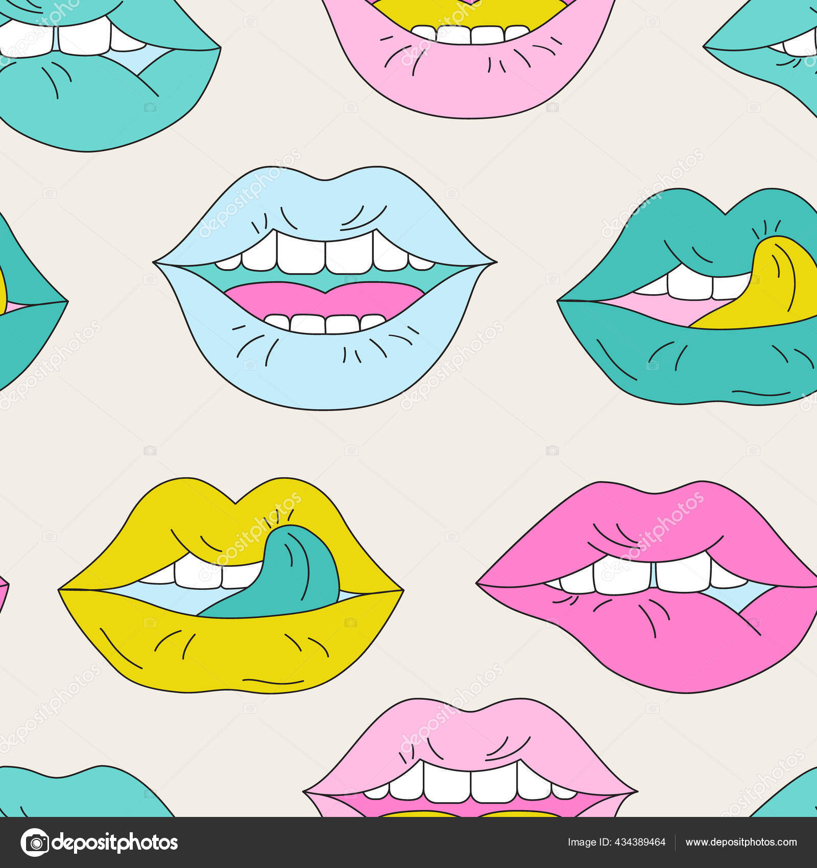 Comic Lips Background Pop Art Psychedelic Style Funky Open Mouth Stock ...