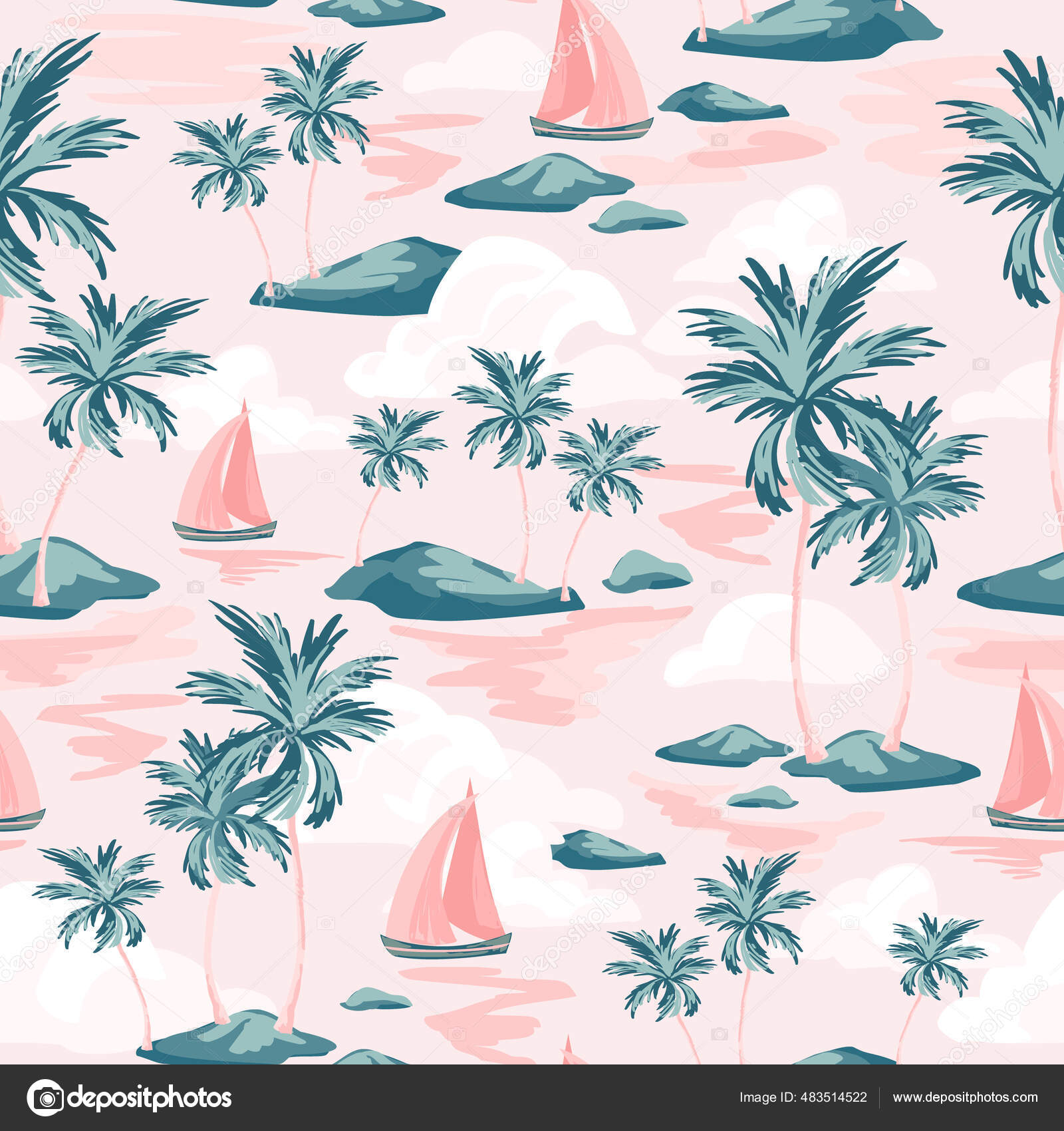 Abstract Paradise Island Seamless Pattern Tropics Background Sailing ...