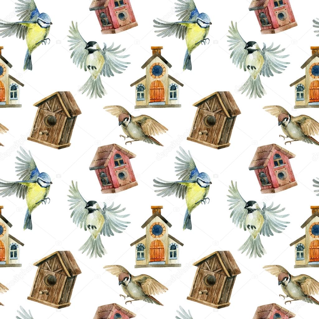 Flying birds and birdhouses seamless pattern — Stock Photo © Tetiana ...