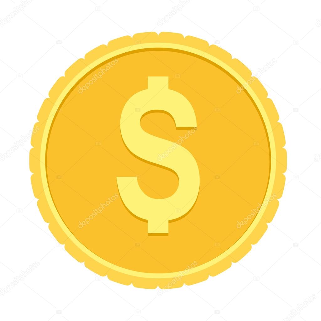 Gold coin with dollar sign. Flat color vector illustration isolated ...