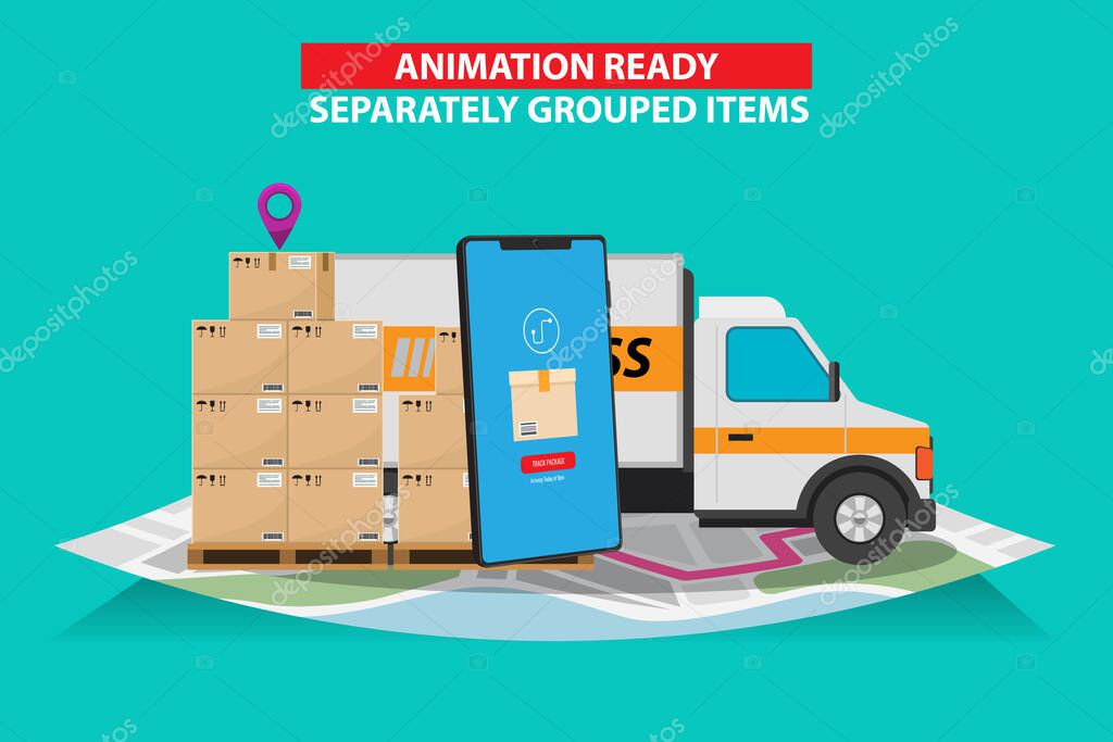 Camión de carga logística para el servicio de entrega de carga. Para su ...