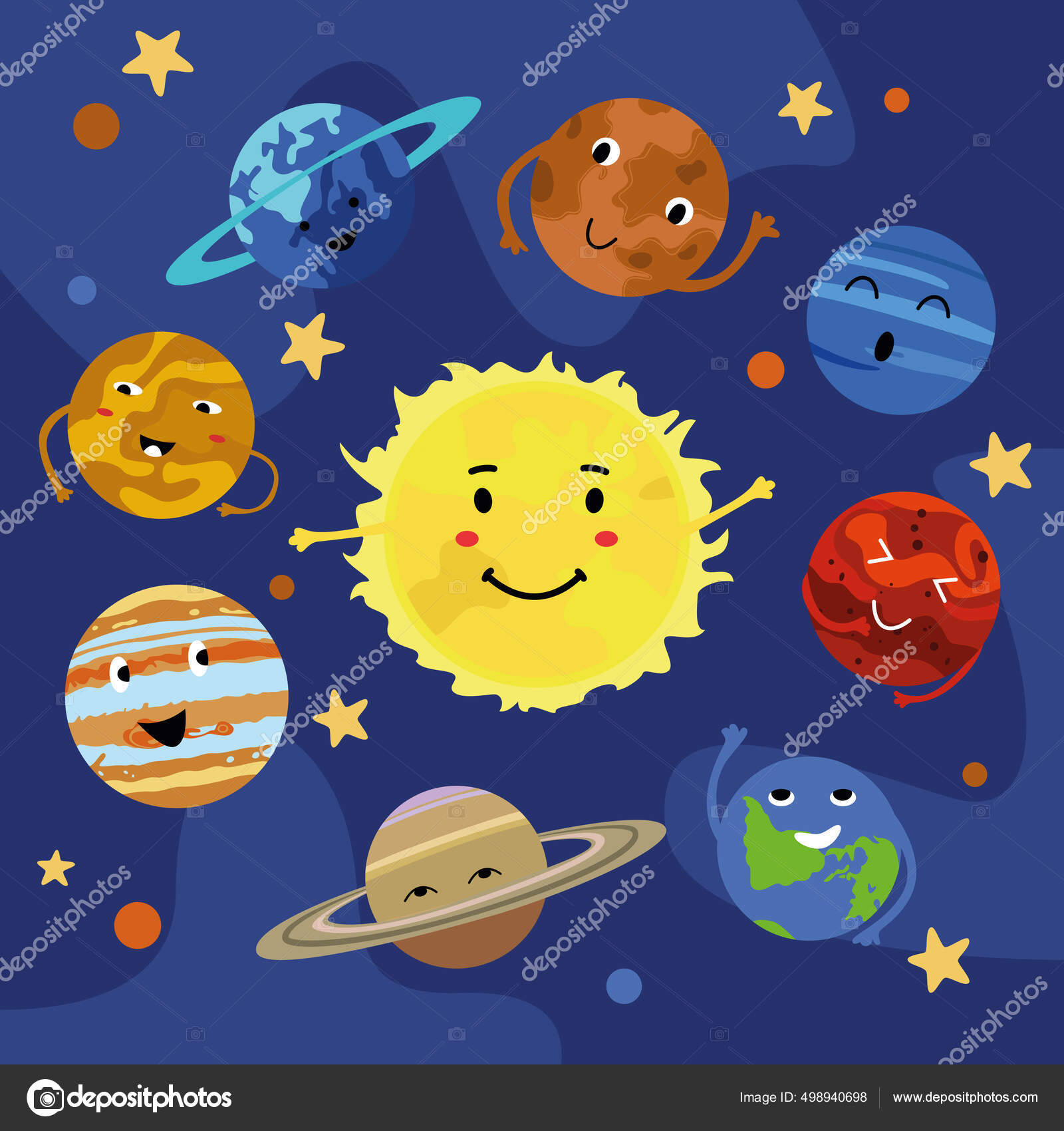 Planetas Dibujos Animados Del Sistema Solar Con Caras Lindas Espacio ...