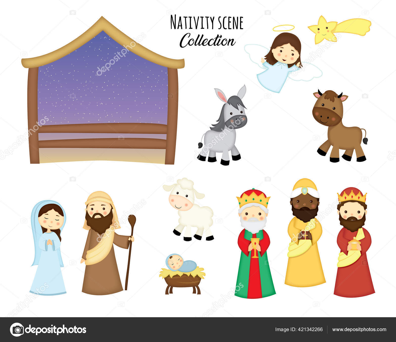 Cute Elements Collection Nativity Scene Stock Illustration by ...
