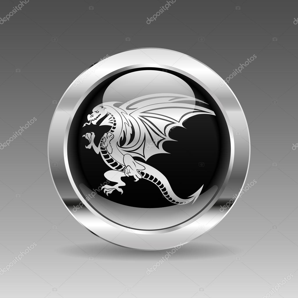 Black glossy chrome button - Dragon — Stock Vector © WizDan #89749522