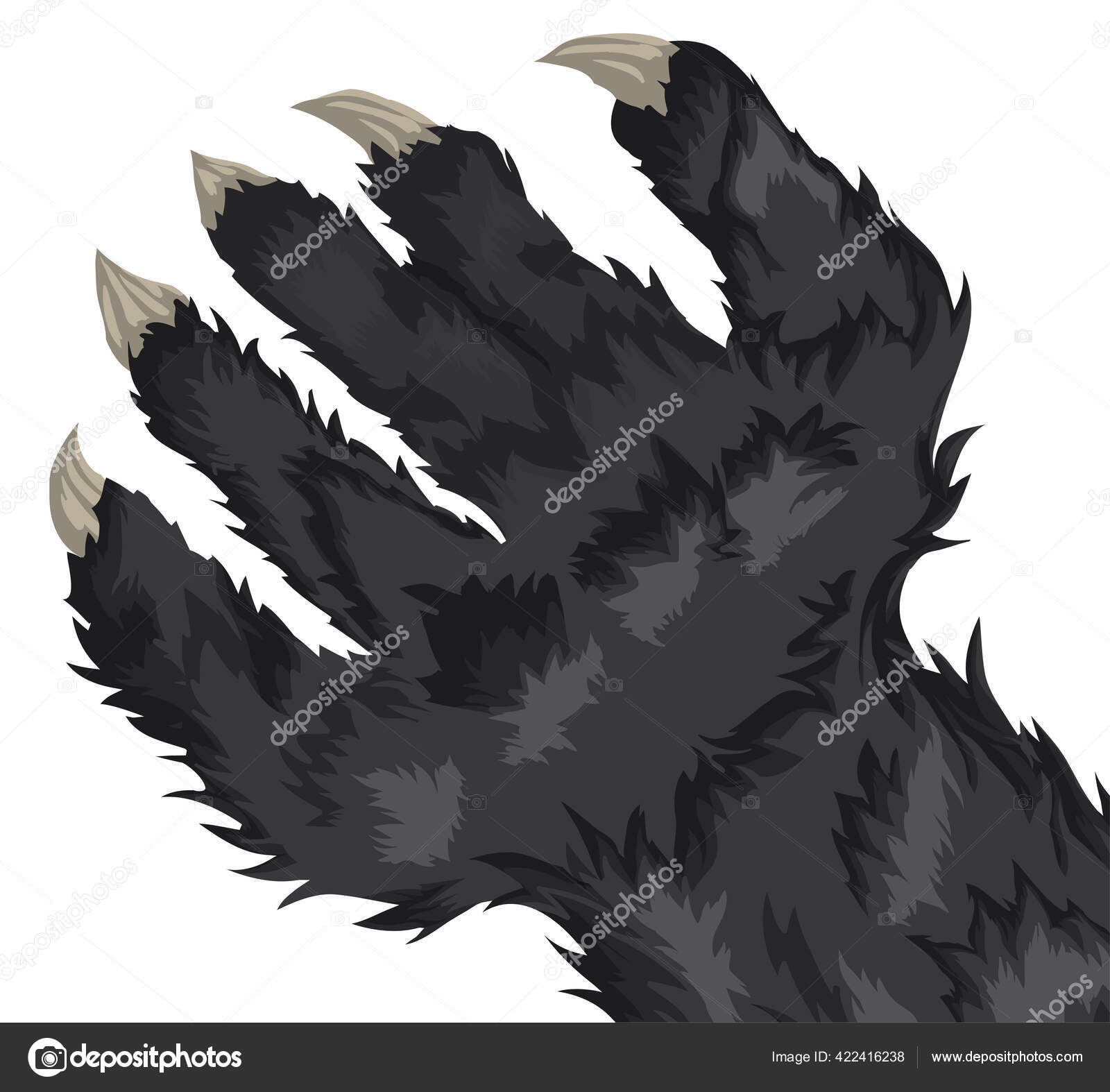 Hairy Werewolf Hand Dark Fur Fierce Claws Isolated White Background ...