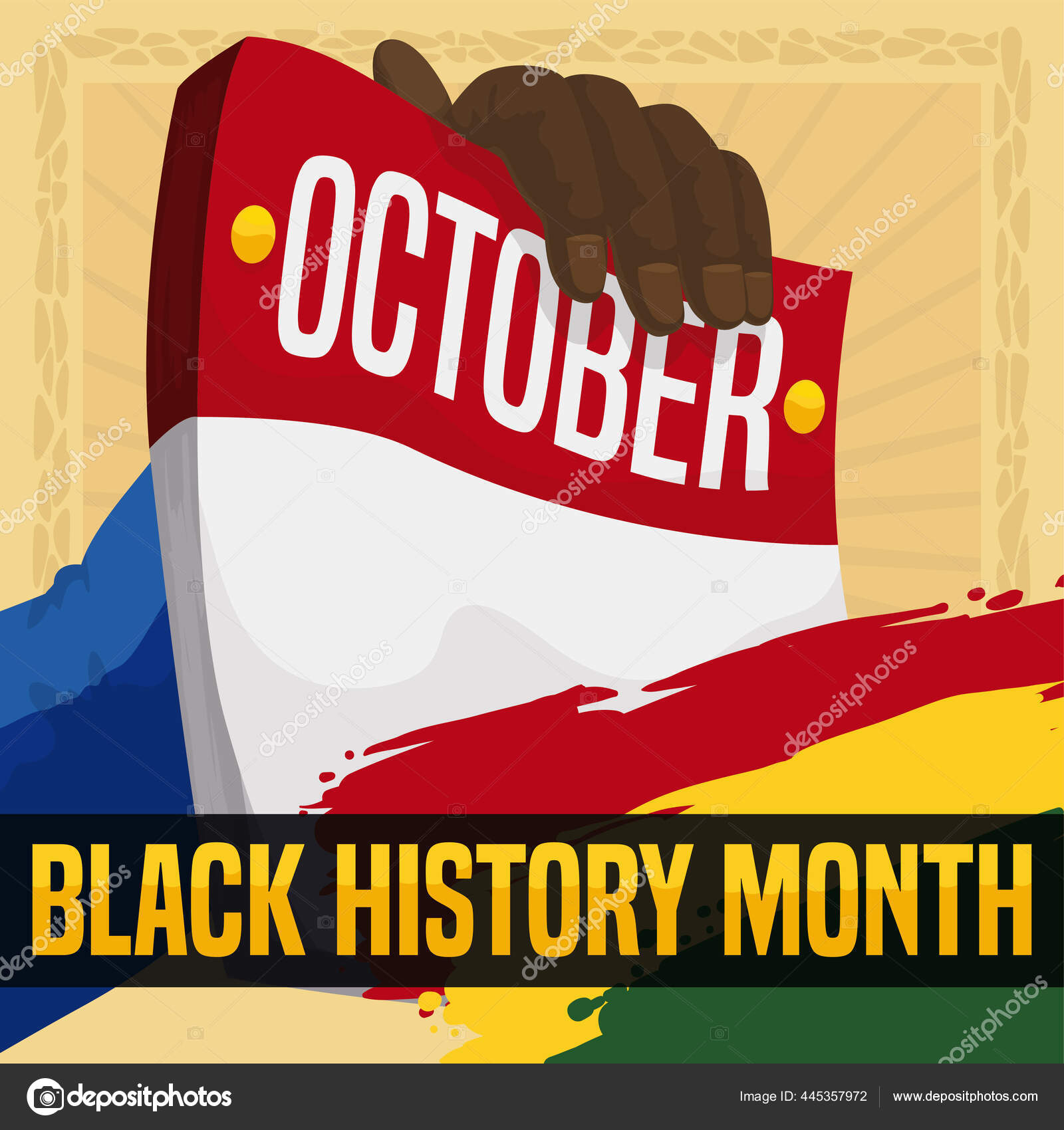 Brunette Hand Holding Calendar Paper Block Decorated Brush Strokes ...