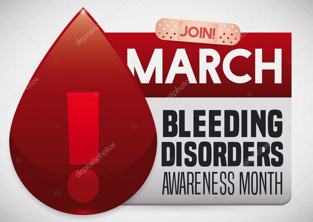 Gota de sangre gigante con símbolo de advertencia, calendario de hojas ...