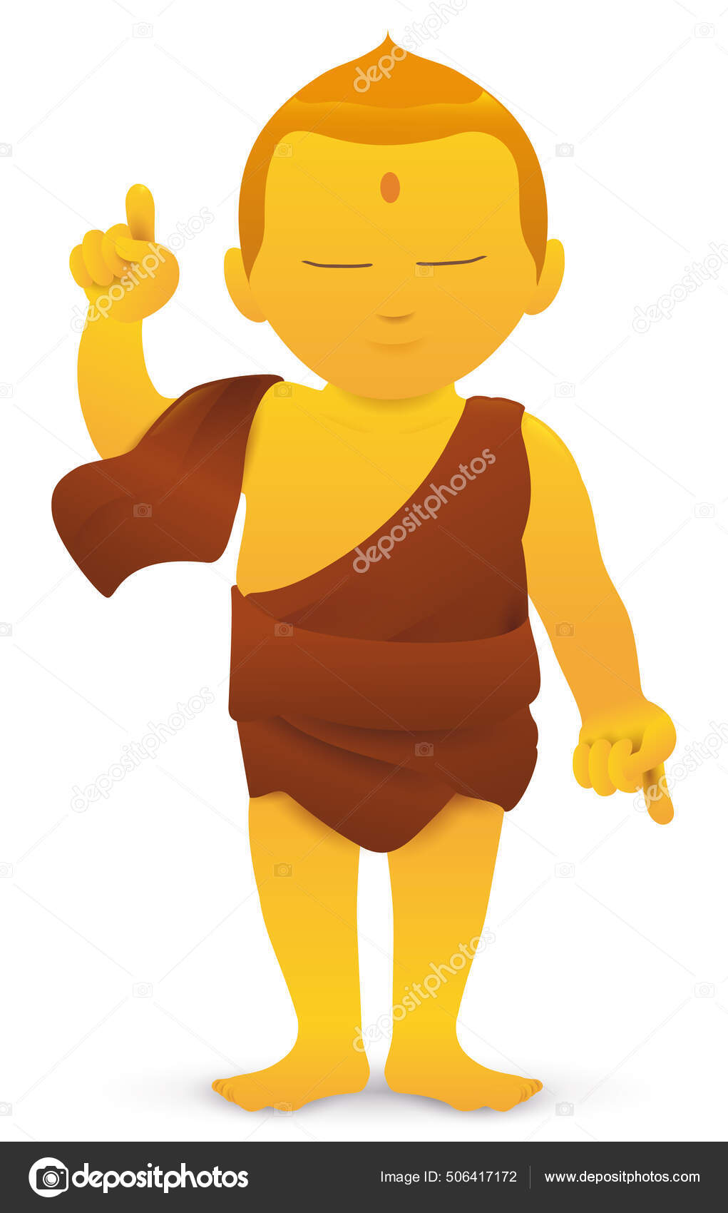 Golden Statue Child Buddha Its Fingers Pointing Heaven Ground Isolated ...