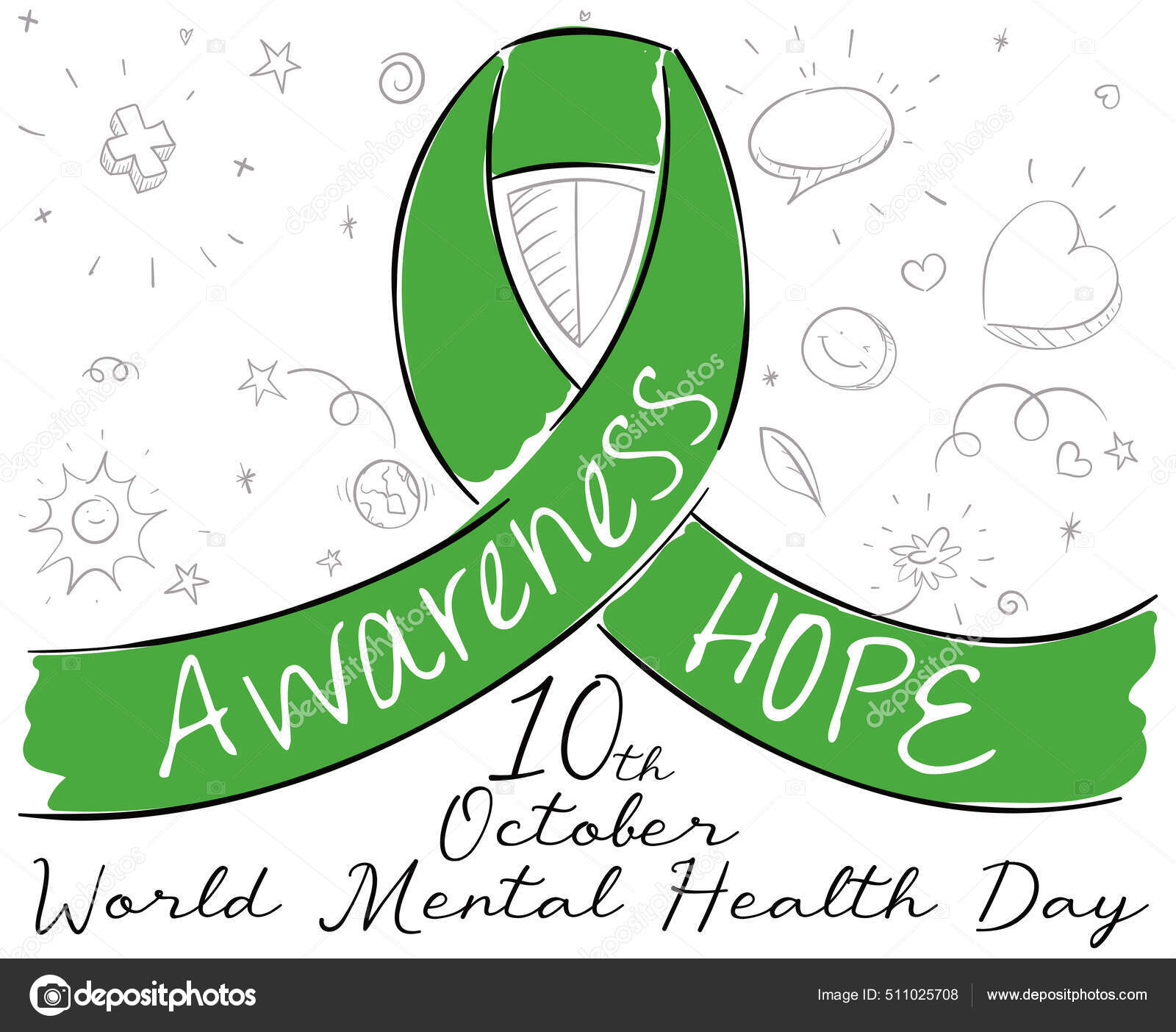 Ribbon Shield Middle Cute Doodles Promoting Awareness Hope Ready ...