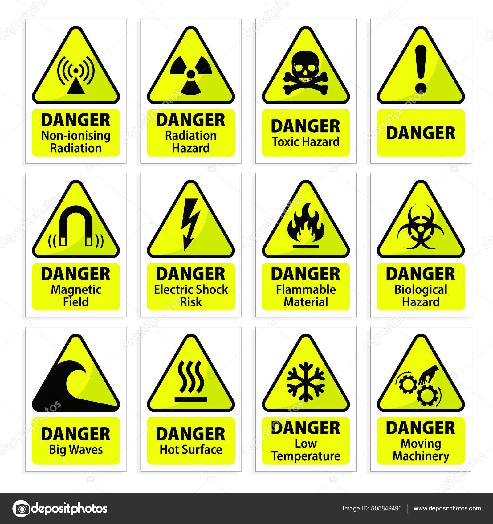 Vector Warning Signs Danger Toxic Hazard Radiation Hazard Non Ionising ...
